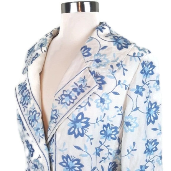 J. Jill | Jackets & Coats | Jjill Ivoryblue Embroidered Floral Blazer ...